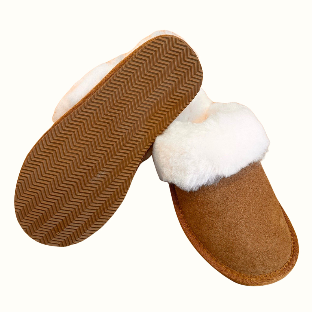 Ladies Sheepskin Lined Mule Slippers With Wool Collar | Nursey ...