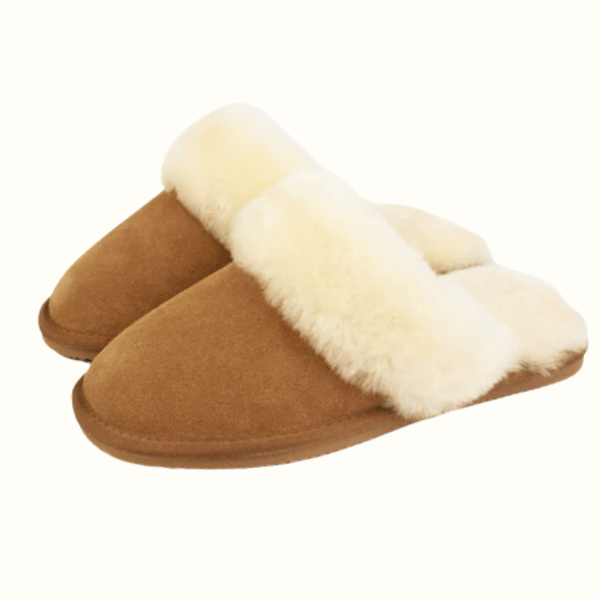 Ladies Sheepskin Lined Mule Slippers With Wool Collar | Nursey ...
